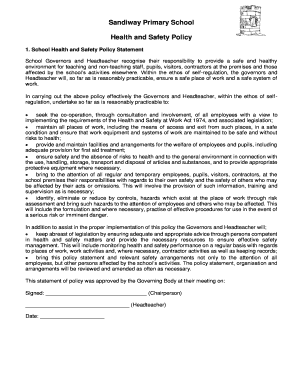 Fillable Online Sandiway Primary School Health and Safety Policy Fax ...