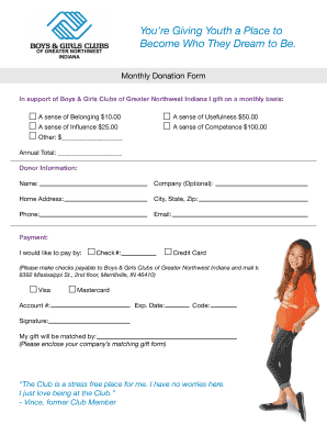 Fillable Online Monthly Donation Form - bgcgreaternwi.org Fax Email ...