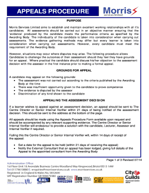 Fillable Online appeals procedure - Morris Services Ltd Fax Email Print ...