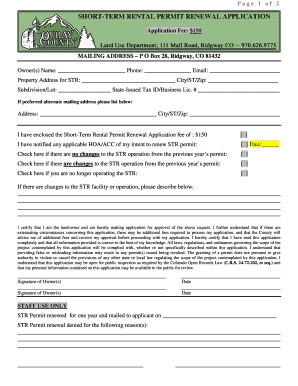 Fillable Online Renewal Application for Short-Term Rental Permit Fax ...