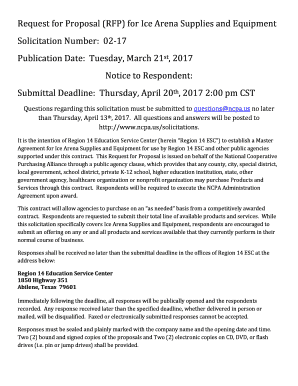 Fillable Online Request for Proposal (RFP) for Ice Arena Supplies and ...