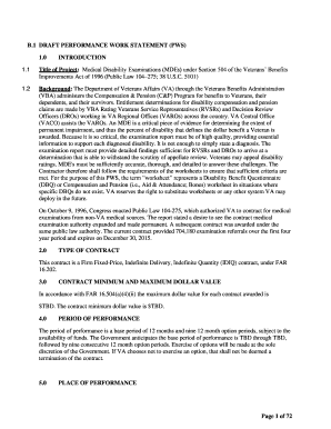 Fillable Online 1 DRAFT PERFORMANCE WORK STATEMENT (PWS) Fax Email ...