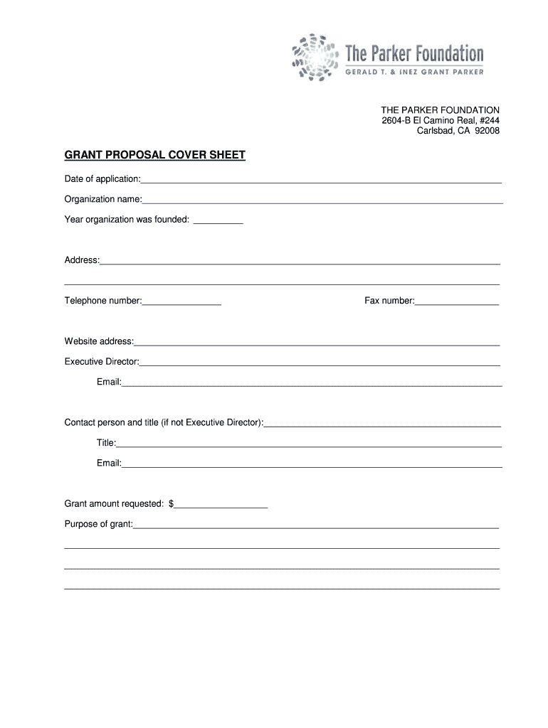 Fillable Online Grant Proposal Cover Sheet - The Parker Foundation Fax ...