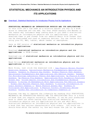 Fillable Online Statistical Mechanics An Introduction Physics And Its ...