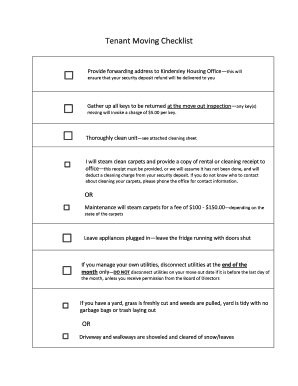 Fillable Online Tenant Moving Checklist - Kindersley Housing Authority ...