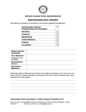 Fillable Online ryderotary org Executive Committee Nomination Form ...