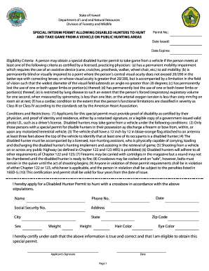 Fillable Online I hereby apply for a Disabled Hunter Permit to hunt ...