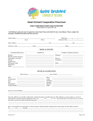 Fillable Online CHILD CARE/HEAD START HEALTH RECORD Fax Email Print ...