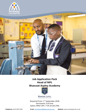 Fillable Online Job Application Pack Head of MFL Bluecoat Aspley ...