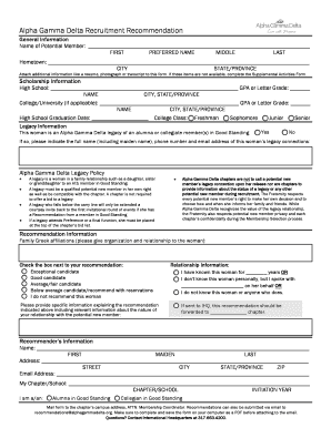Fillable Online Recruitment Recommendation form - Alpha Gamma Delta Fax ...