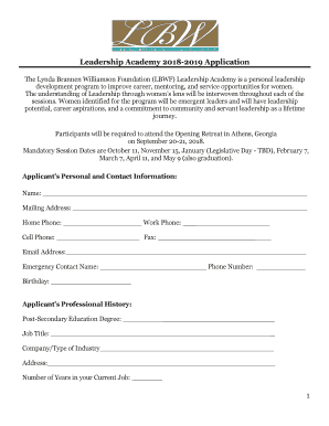Fillable Online Leadership Academy 2018-2019 Application Fax Email Print - pdfFiller