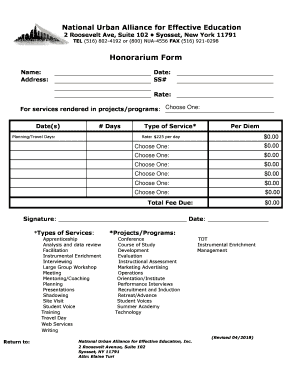 Fillable Online Honorarium Form - National Urban Alliance Fax Email ...