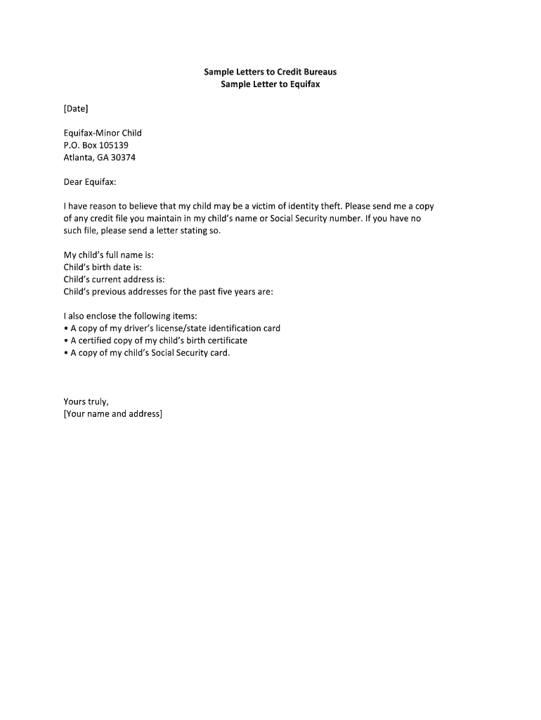 Fillable Online Sample Letters To Credit Bureaus To Remove From Credit ...