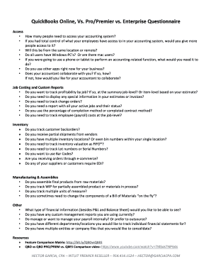Fillable Online QuickBooks Online, Vs. Pro/Premier vs. Enterprise ...