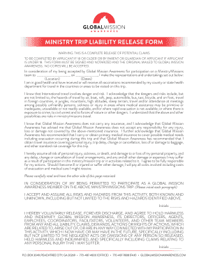 Fillable Online MINISTRY TRIP LIABILITY RELEASE FORM Fax Email Print ...