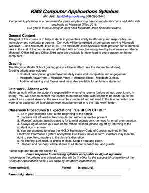 Fillable Online KMS Computer Applications Syllabus - Kingston Middle ...