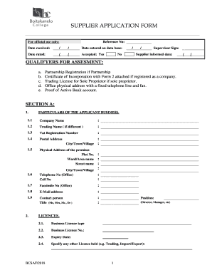 Fillable Online SUPPLIER APPLICATION FORM - Boitekanelo Fax Email Print ...