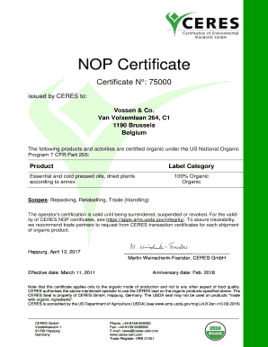 Fillable Online NOP Certificate - Vossen & Co Fax Email Print - pdfFiller