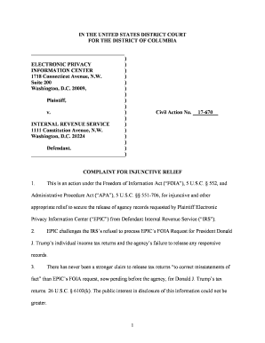 Fillable Online EPIC v. IRS Complaint Fax Email Print - pdfFiller