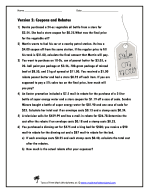 Coupons And Rebates Worksheet - Fill and Sign Printable Template Online