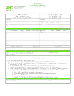 Fillable Online Key Request Form - UNT Facilities Fax Email Print - pdfFiller