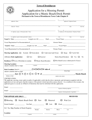 Fillable Online Mastic Beach Mooring and Dock Permit Application (PDF ...