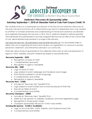 Fillable Online Addicted 2 Recovery 5k Sponsorship Letter ... - COADA ...