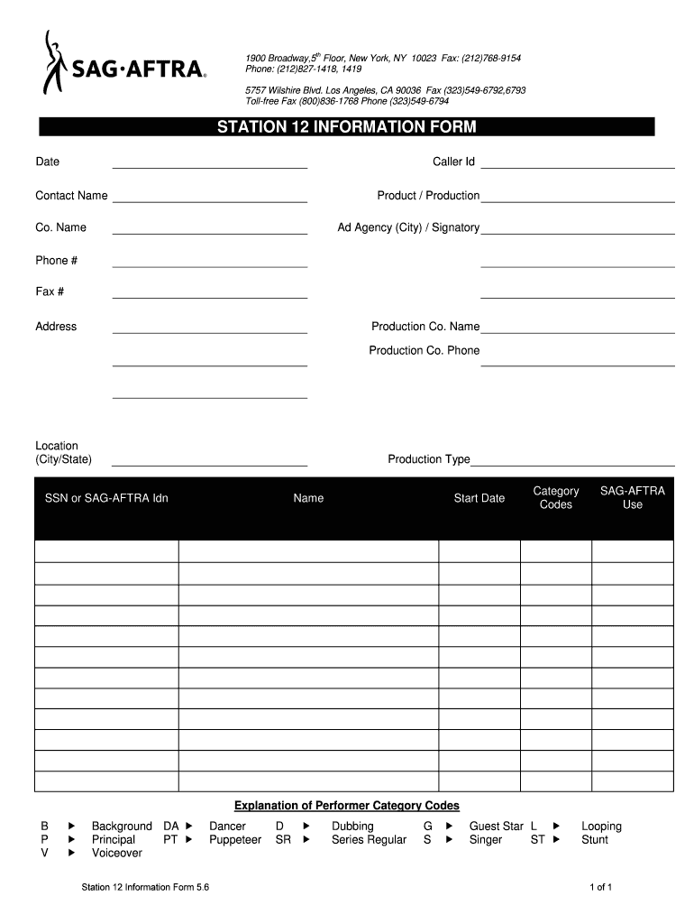 Fillable Online Station 12 Information Form - sag-aftra Fax Email Print - pdfFiller