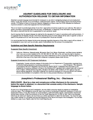 Fillable Online ASURINT GUIDELINES FOR DISCLOSURE AND AUTHORIZATION ...
