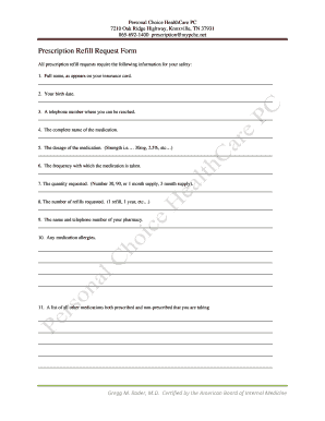 Fillable Online Prescription Refill Request Form - mypchc.net Fax Email ...