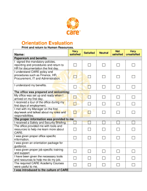 Fillable Online Orientation Evaluation - CARE Tanzania Fax Email Print ...