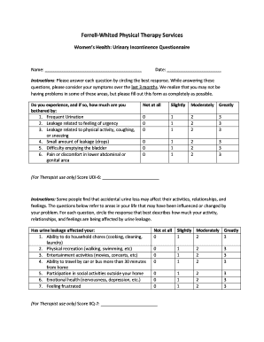 Fillable Online Incontinence Questionnaire - Ferrell Whited Physical ...