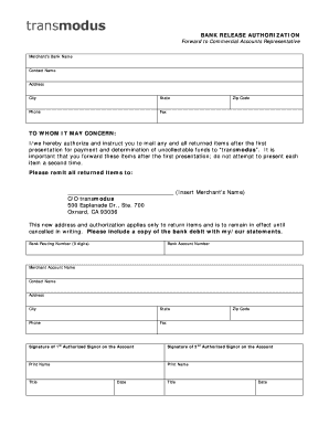 Fillable Online bank release authorization - transmodus Fax Email Print ...