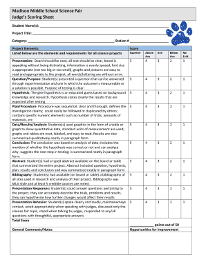Fillable Online Madison Middle School Science Fair Judge's Scoring ...