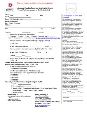 Fillable Online Intensive English Program Application Form Assumption ...