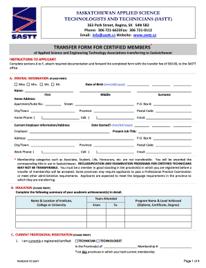 Fillable Online transfer form - SASTT Fax Email Print - pdfFiller