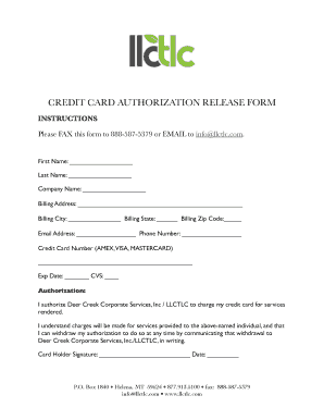 Fillable Online credit card authorization release form - Deer Creek ...