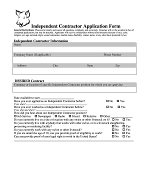 Fillable Online Download Independent Contractor Application PDF Fax ...