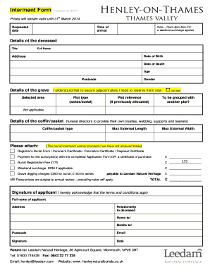 Interment Form - Fill Online, Printable, Fillable, Blank | pdfFiller