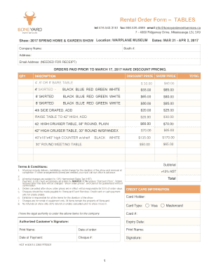 Fillable Online Rental Order Form TABLES Fax Email Print - pdfFiller