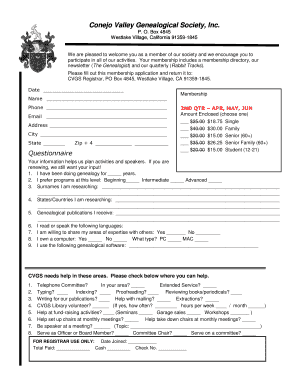 Fillable Online Conejo Valley Genealogical Society, Inc Fax Email Print ...