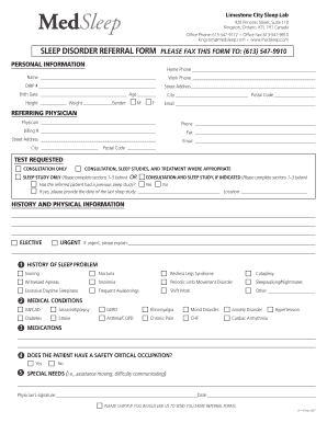 Fillable Online SLEEP DISORDER REFERRAL FORM PLEASE FAX THIS FORM TO ...