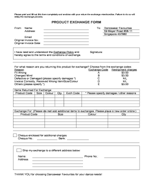 Fillable Online product exchange form - Dancewear Favourites Fax Email ...