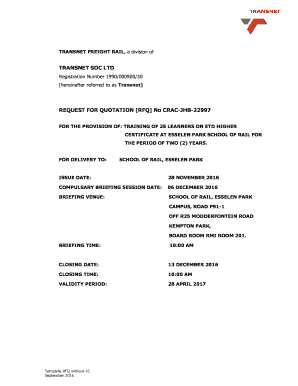 Fillable Online REQUEST FOR QUOTATION RFQ No CRAC-JHB-22997 Fax Email ...