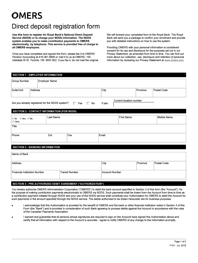 Fillable Online Form 101 - Direct Deposit Registration Form Fax Email ...