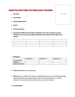 Fillable Online Registration Form for Freelance Training- Fax Email ...