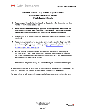 Fillable Online Parole Board of Canada GIC Application Form Fax Email ...