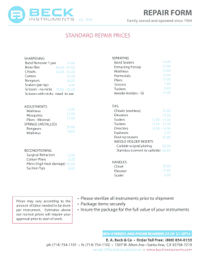 Fillable Online repair form - BECK INSTRUMENTS Fax Email Print - pdfFiller