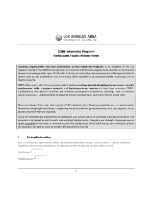 Fillable Online workforce lacounty CORE Internship Program Participant ...