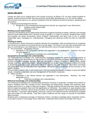 Fillable Online baxterps vic edu Camping Program Guidelines and Policy ...